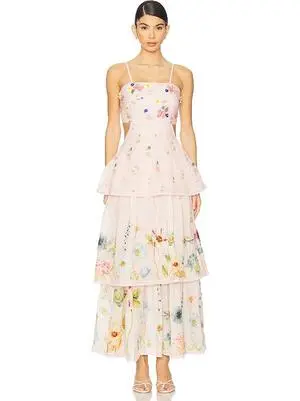 LA FUORI Garden Gala Tiered Maxi Dress - Pink Multi Floral