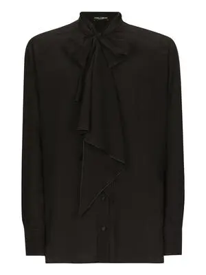 Dolce & Gabbana Oversize Silk Shirt With Pussy-bow - Black