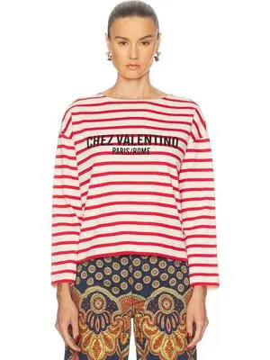 Valentino Garavani Striped Cotton T-shirt - Avorio & Rosso