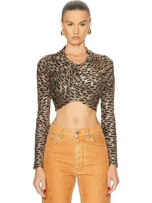 Rabanne Crop Long Sleeve Top - Tiger Lurex  Gold  & Cam