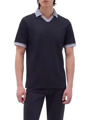 Bugatchi Tipped Johnny Collar Polo - Black