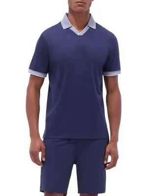 Bugatchi Tipped Johnny Collar Polo - Navy
