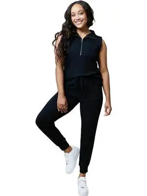 SOFTIES Athleisure Puredream 1/4 Zip Sleeveless Jogger Lounge Set - Black