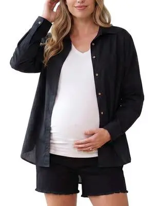 Motherhood Maternity Long Sleeve Poplin Shirt - Black