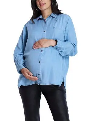 Motherhood Maternity Long Sleeve Poplin Shirt - Medium Chambray