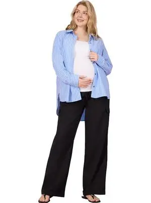 Motherhood Maternity Long Sleeve Poplin Shirt - Provence/white Stripe