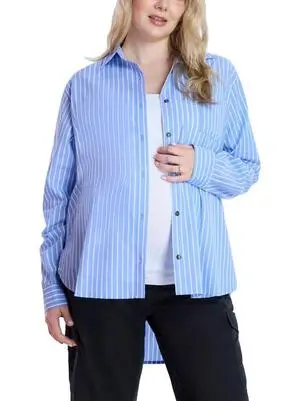 Motherhood Maternity Long Sleeve Poplin Shirt - Provence/white Stripe