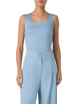 Akris Dot Detail Stretch Jersey Tank - Sky