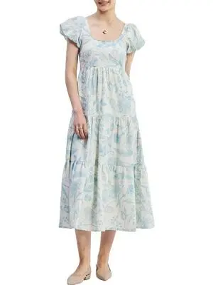 REISTOR Puff Sleeve Tiered Maxi Dress In Floral Print - Floral Melody