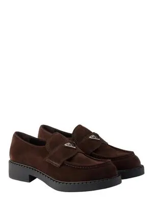 Prada Prada Suede Loafers With Woven Trim Brown