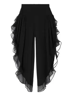 Valentino Garavani Asymmetric Ruffled Wide-leg Pants - Black