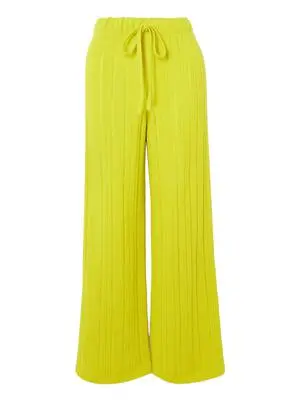 THE ELDER STATESMAN Drop Needle Ribbed Cashmere And Cotton-blend Wide-leg Pants - Yellow