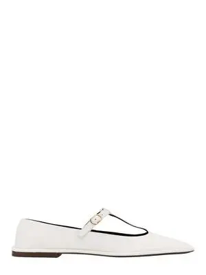 THE ROW Leather T-strap Ballerina Flats - White