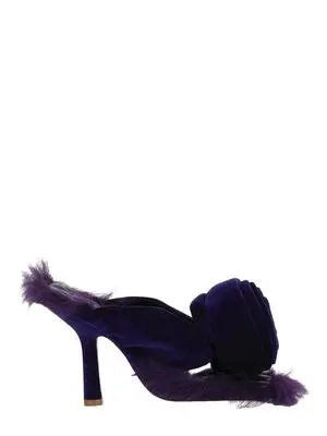 Burberry Step Rose Heeled Velvet Sandals - Purple