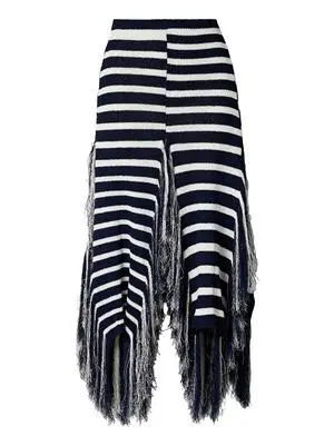 Proenza Schouler Yves Asymmetric Fringed Striped Maxi Skirt - Blue