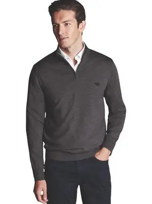CHARLES TYRWHITT New York Jets Merino Zip Neck Jumper - Grey
