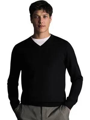 CHARLES TYRWHITT Merino Wool V-neck Sweater - Black