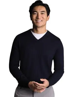 CHARLES TYRWHITT Merino Wool V-neck Sweater - Navy