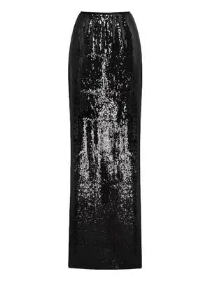 MILLA Dramatic Fitted Sequined Maxi Skirt - Black