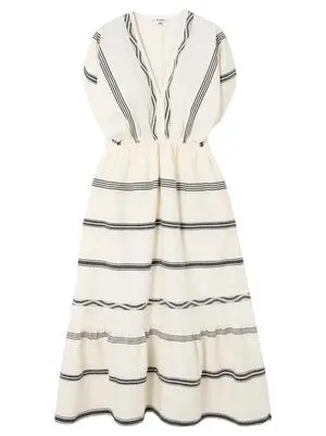 LEMLEM Leila Striped Cotton Midi Dress - Cream