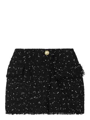 Balmain Wrap-effect Sequin-embellished Frayed Tweed Mini Skirt - Black