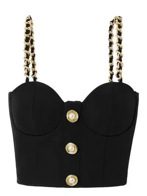 Balmain Embellished Wool Bustier Top - Black