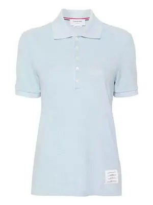 Thom Browne Striped Logo-patch Polo Shirt - Blue