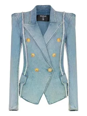 Balmain Raw Edge Denim Jacket - Blue