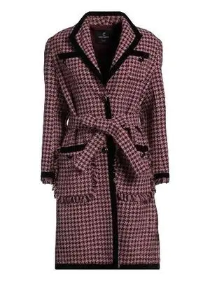 CRISTINAEFFE Belted Houndstooth Tweed Coat With Velvet Trims - Red