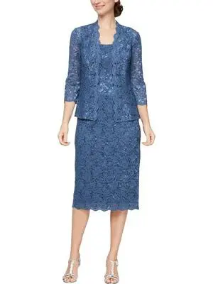 SL FASHIONS Lace Sequin Detail Dress & Jacket 2-piece Set - Wed