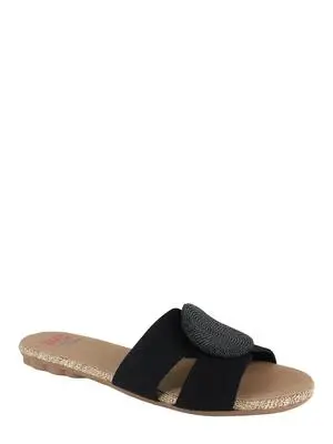 NATIONAL COMFORT Granada Flat Slide Sandal - Black Leather