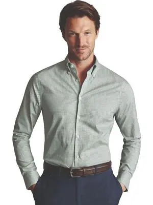 CHARLES TYRWHITT Non-iron Pinpoint Oxford Check Shirt Green