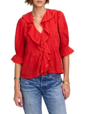 Madewell Madewell Pintuck Ruffle Puff-Sleeve Top Cerise