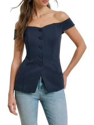 FAVORITE DAUGHTER Off-the-shoulder Peplum Top - Navy