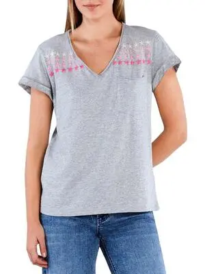 BILLY T Star Embroidered V-neck T-shirt - Grey/ Pink Combo