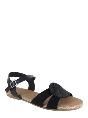 NATIONAL COMFORT Ronda Medallion Flat Sandal - Black Leather