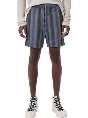 John Varvatos Stripe Cotton & Hemp Drawstring Shorts - Demin Heather