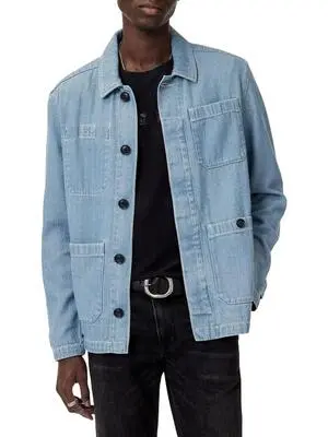 John Varvatos Jakob Embroidered Denim Shirt Jacket - Pond Blue