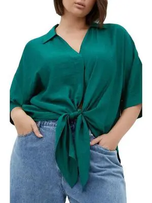City Chic City Chic Rosie Tie Front Top Jade