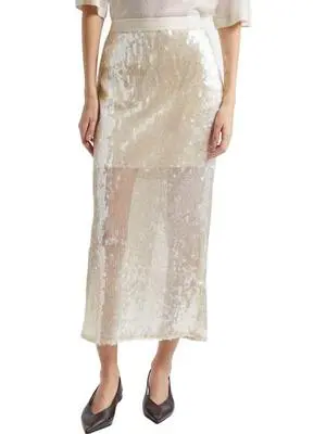 TWP Sylkie Sequin Semisheer Silk Skirt - Beige/ Clear