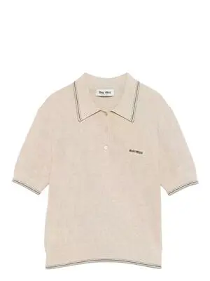 Miu Miu Miu Miu Knitted Polo Top Neutrals