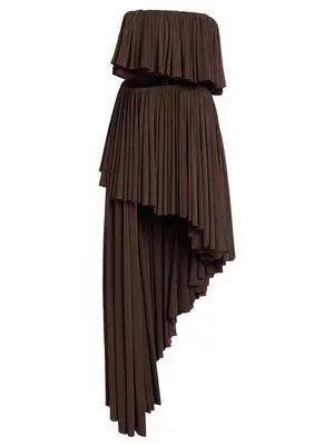 Alaïa Strapless Ruffle Cutout Maxi Dress - Chocolat