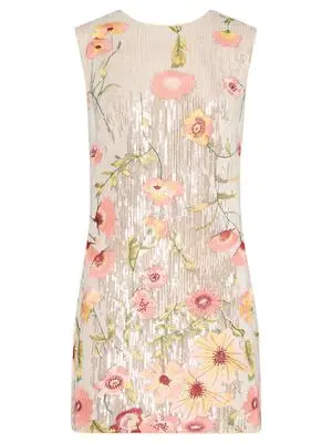 MILLY Milly Ivette Floral Sequins Embroidery Mini Dress Silver