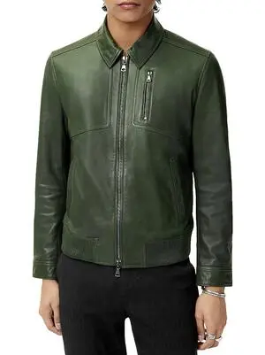 John Varvatos Kai Aviator Leather Jacket - Moss