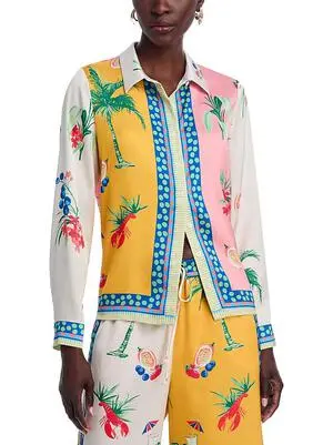 AQUA Aqua Printed Long Sleeve Blouse