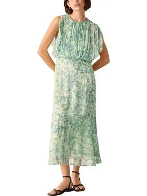 Whistles Dashes Brush Marks Midi Dress - Green/multi