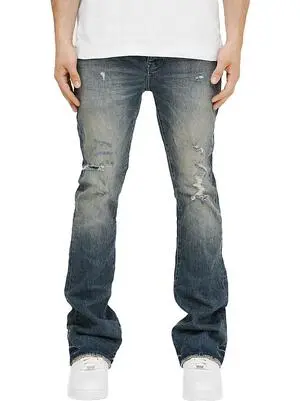 PURPLE BRAND Distressed Flare Jeans - Mid Indigo