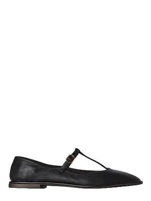 THE ROW Square T-strap Flat - Black