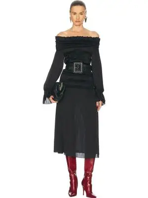 Saint Laurent Off The Shoulder Midi Dress - Noir