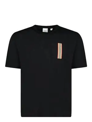 Burberry Stripe Trim Pocket Cotton T-shirt - Black